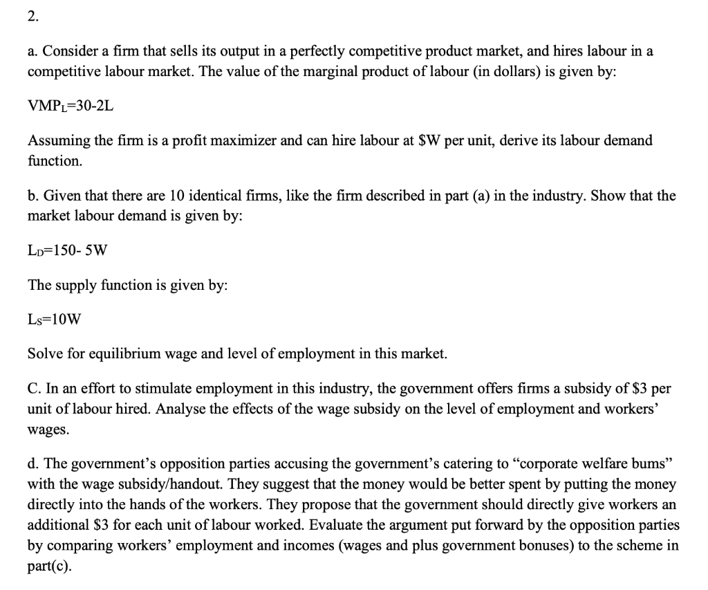 Solved a. Consider a firm that sells its output in a | Chegg.com