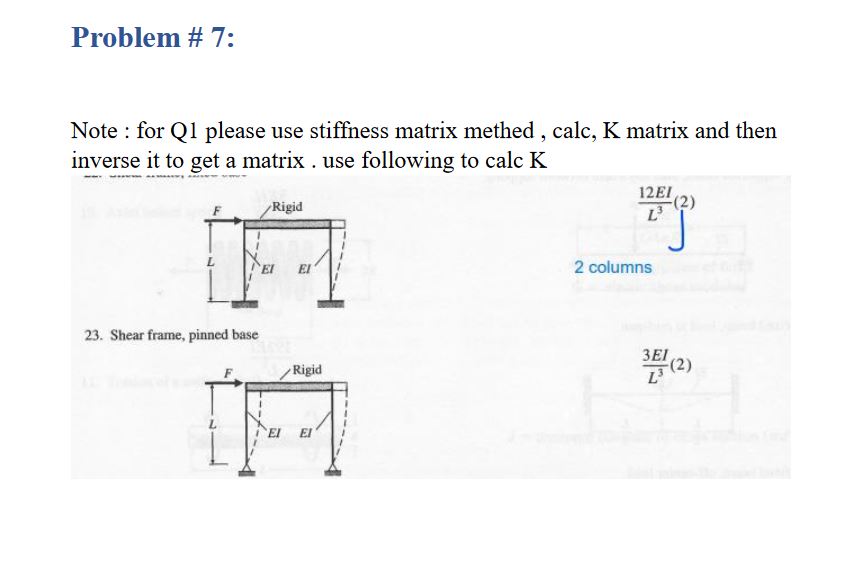 Problem # 7:Note : for Q1 ﻿please use stiffness | Chegg.com