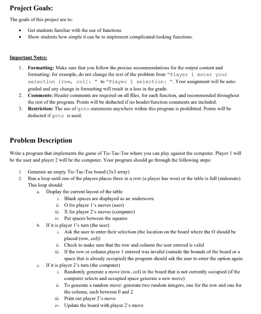 Solved Project Goals: The goals of this project are to: - | Chegg.com