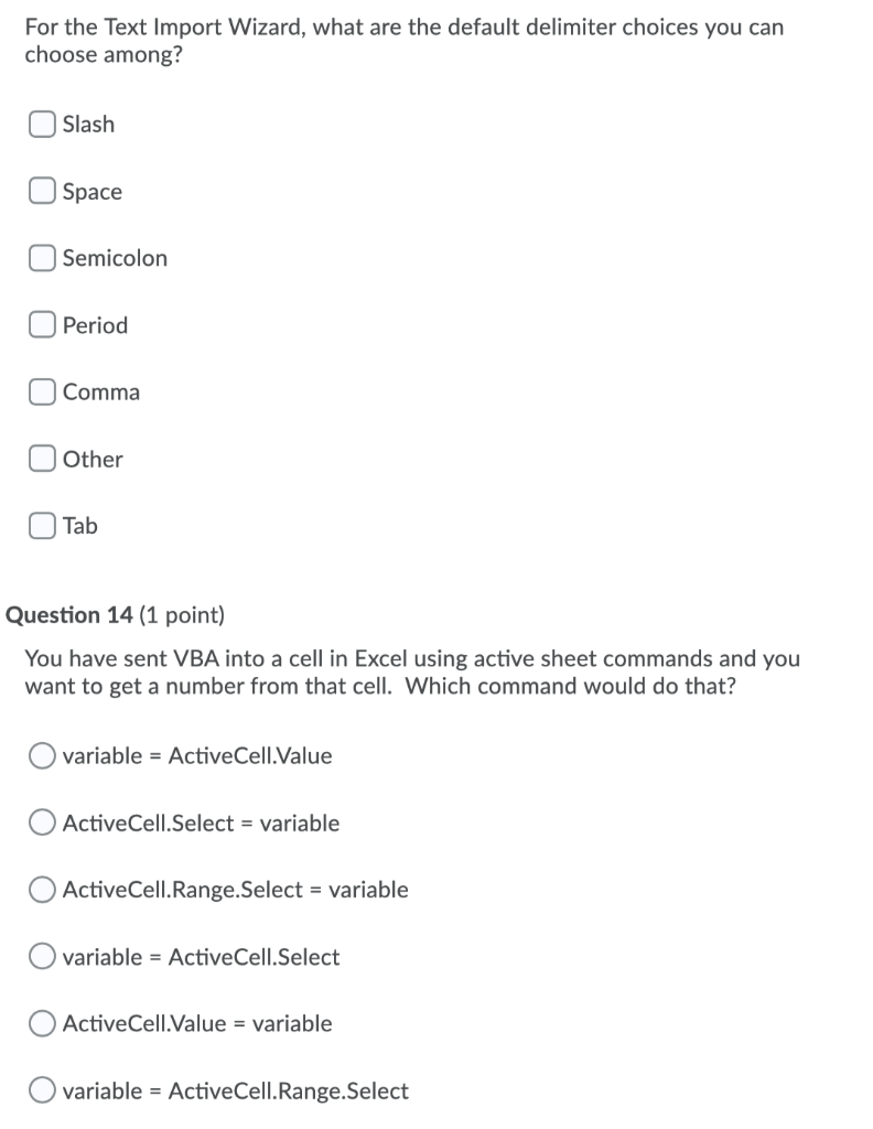 Solved For the Text Import Wizard, what are the default | Chegg.com