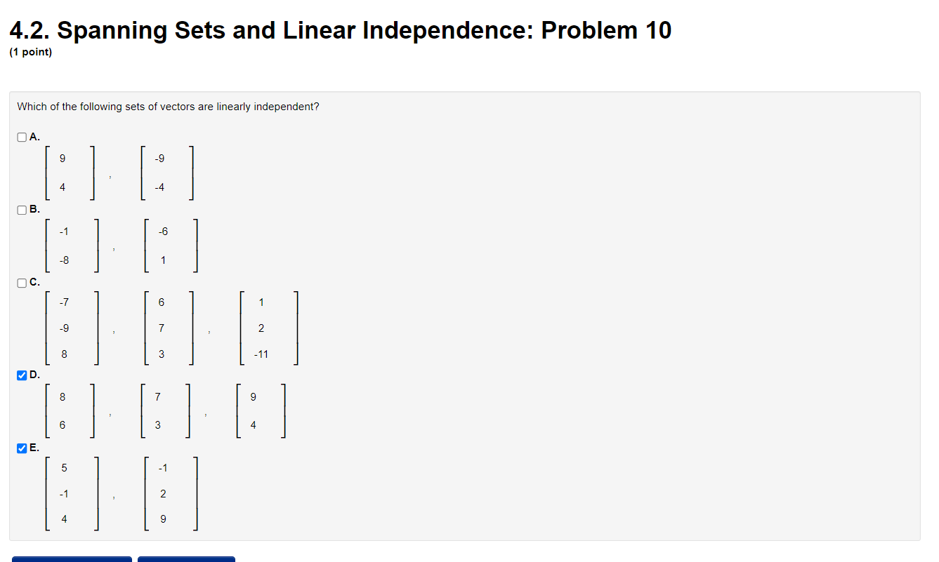 Solved 4 2 Spanning Sets And Linear Independence Problem