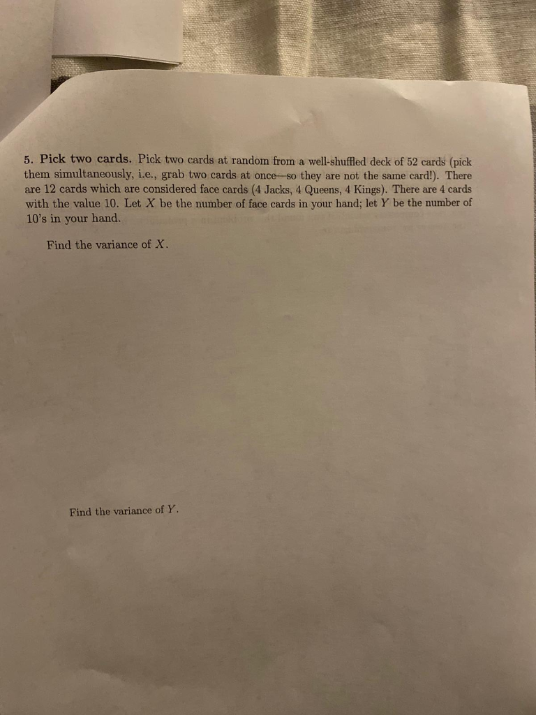 Solved 5. Pick two cards. Pick two cards at random from a | Chegg.com