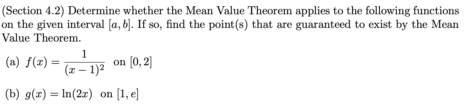Solved (Section 4.2) Determine whether the Mean Value | Chegg.com