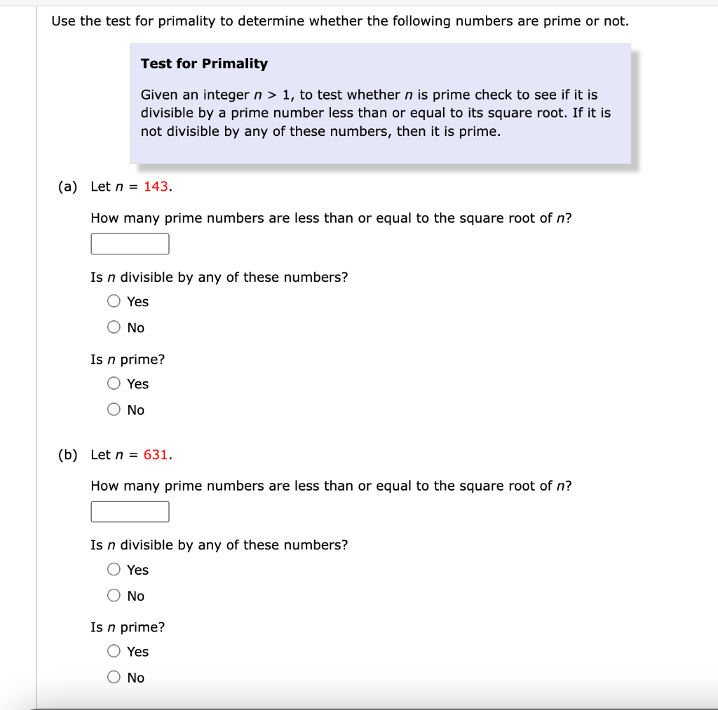 Solved Use The Test For Primality To Determine Whether The 
