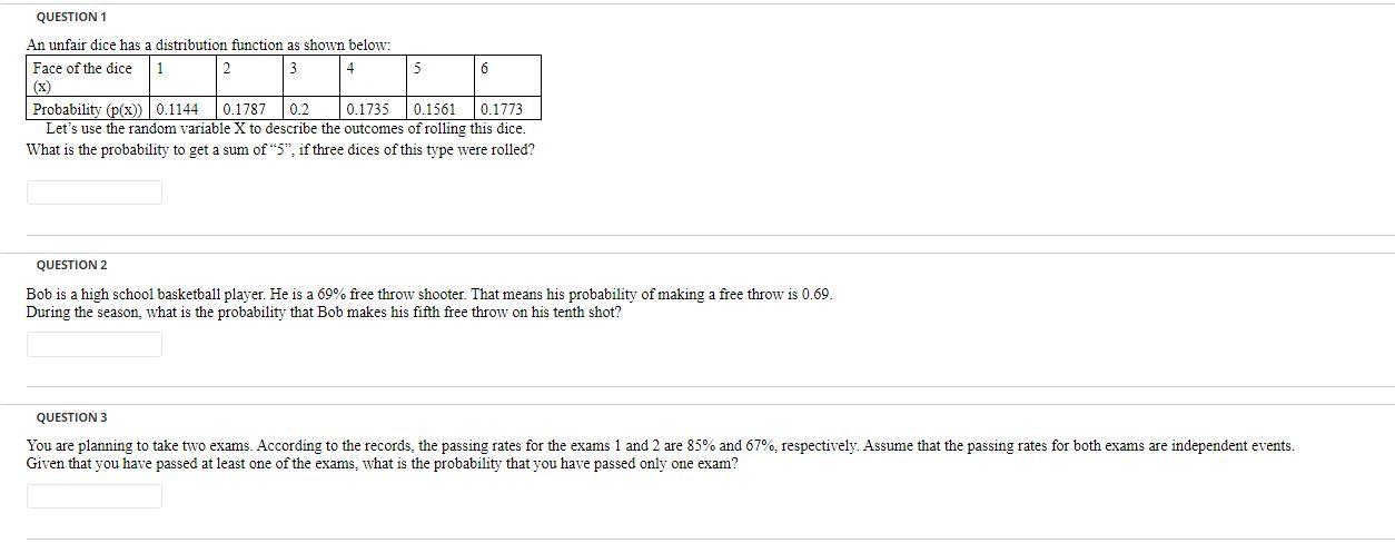 Solved QUESTION 1 An unfair dice has a distribution function | Chegg.com