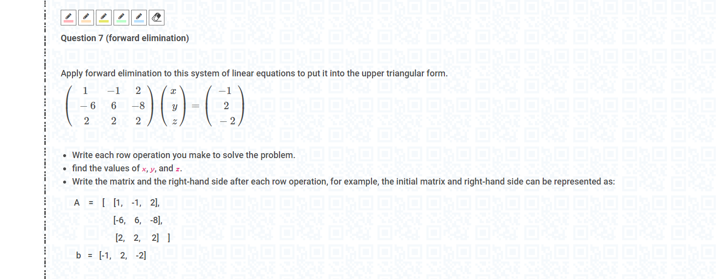 Solved Apply forward elimination to this system of linear | Chegg.com