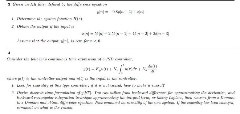 Solved 3 ﻿Given an IIR filter defined by the difference | Chegg.com