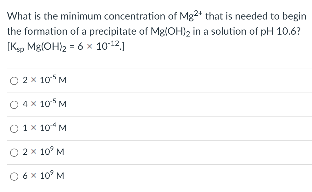 Solved What is the minimum concentration of Mg2+ that is | Chegg.com