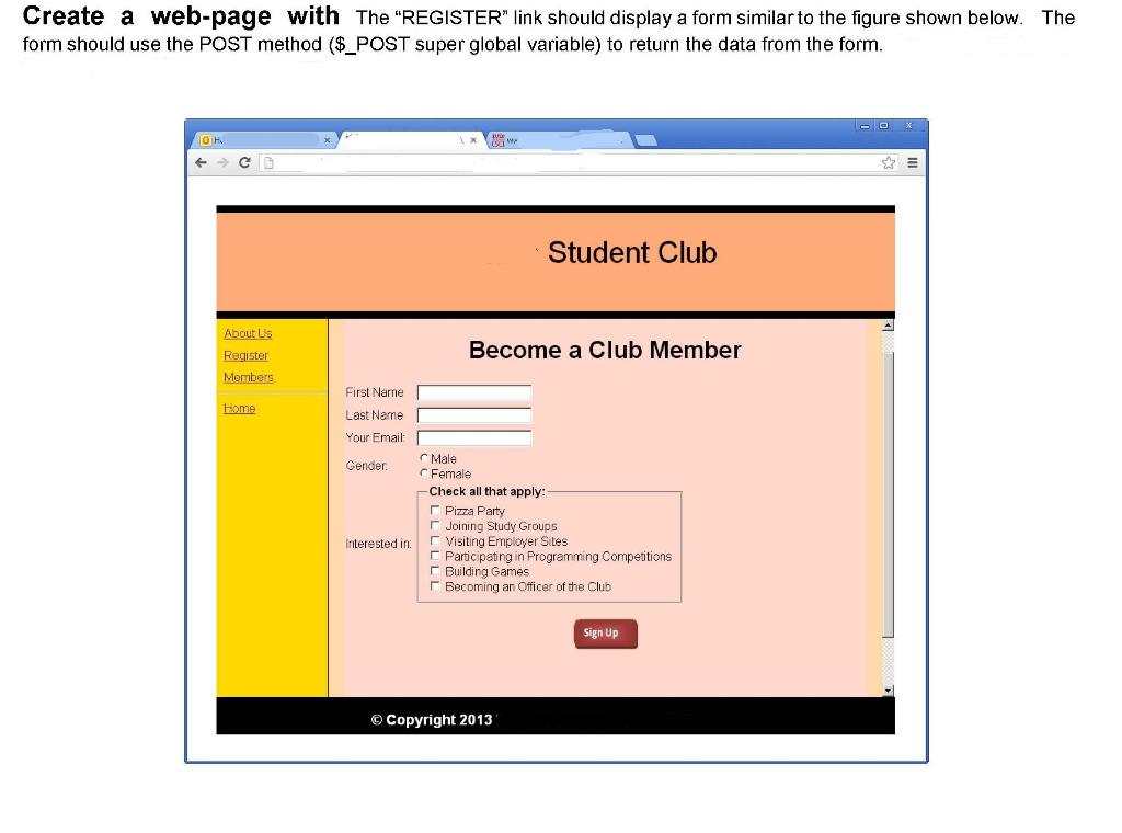 Solved Create a web-page with The “REGISTER" link should | Chegg.com