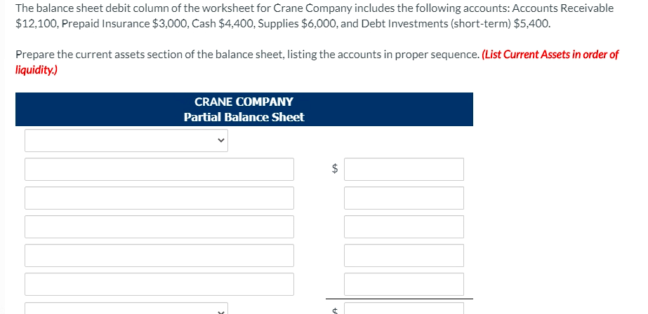 Solved The balance sheet debit column of the worksheet for | Chegg.com