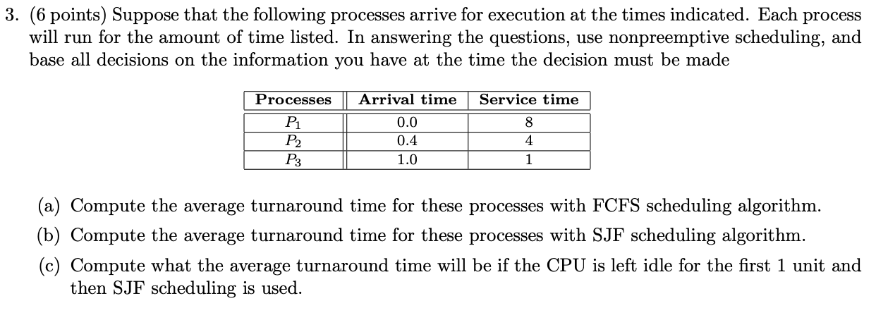 Solved 3. (6 points) Suppose that the following processes | Chegg.com