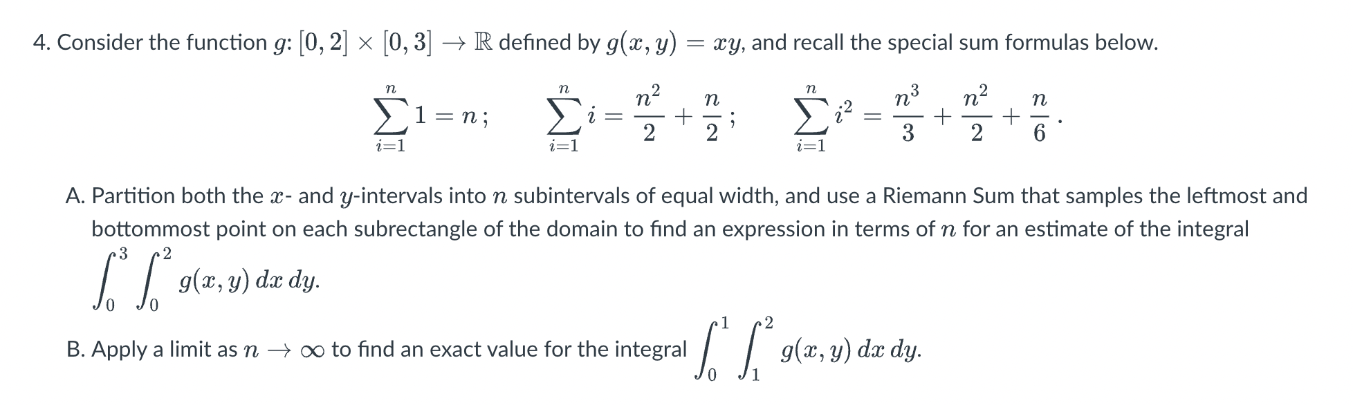 4. Consider the function g:[0,2]×[0,3]→R defined by | Chegg.com