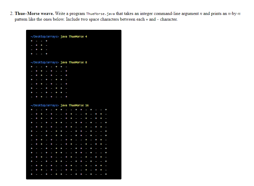Solved 2. Thue-Morse weave. Write a program ThueMorse.java | Chegg.com