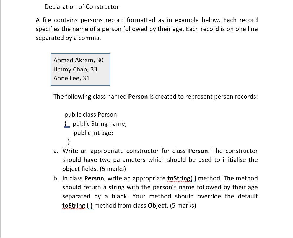Solved Declaration of Constructor A file contains persons | Chegg.com