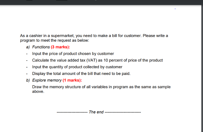 Solved As a cashier in a supermarket, you need to make a | Chegg.com