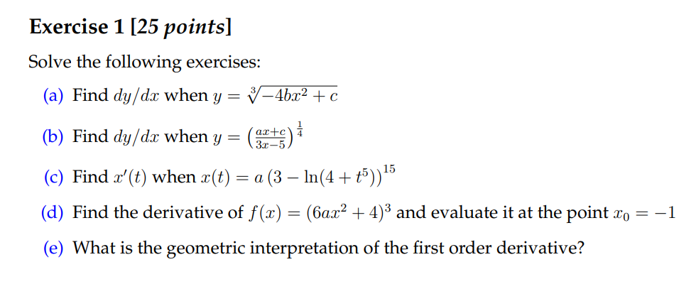 Solved Exercise 1 [25 points] Solve the following exercises: | Chegg.com