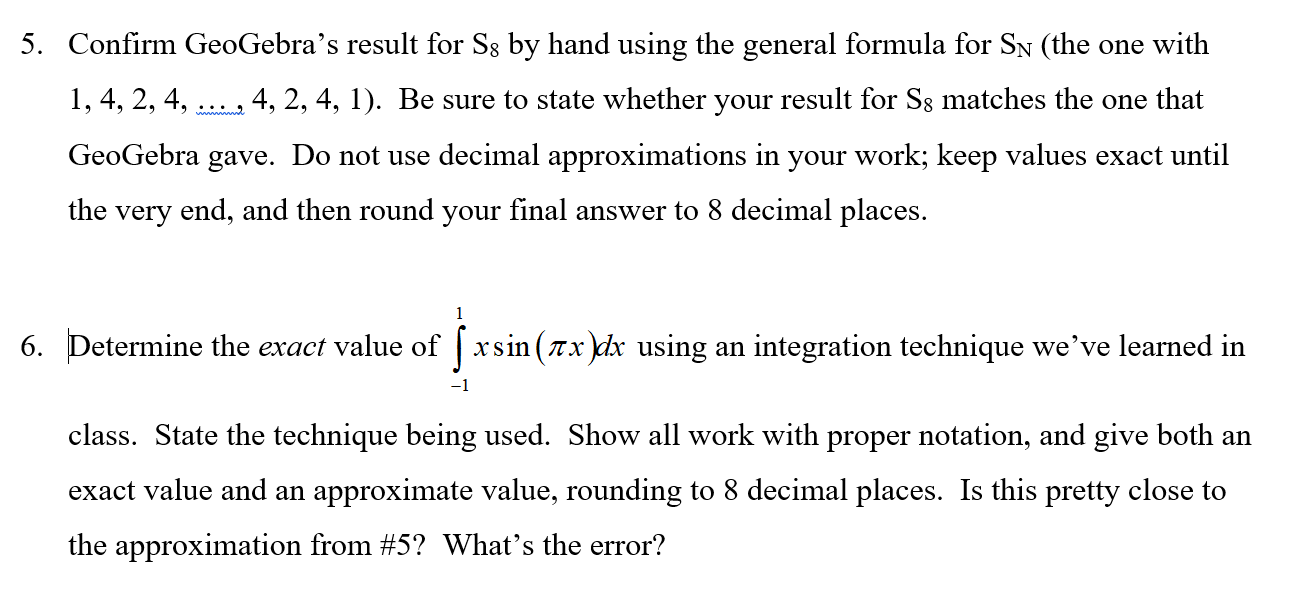 Solved 5. Confirm GeoGebra’s result for Sg by hand using the | Chegg.com