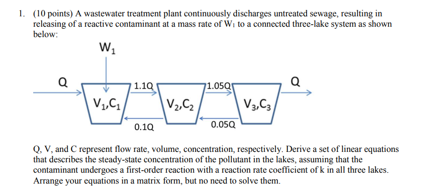 Solved 1. (10 points) A wastewater treatment plant | Chegg.com