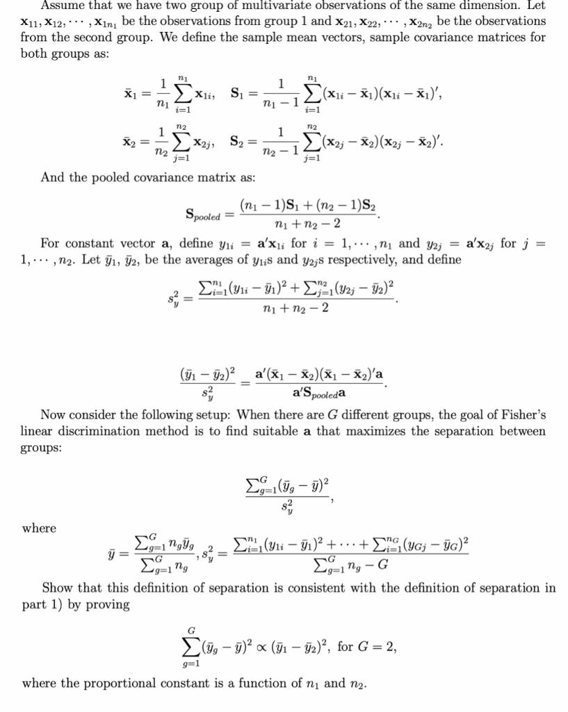 Solved Assume That We Have Two Group Of Multivariate