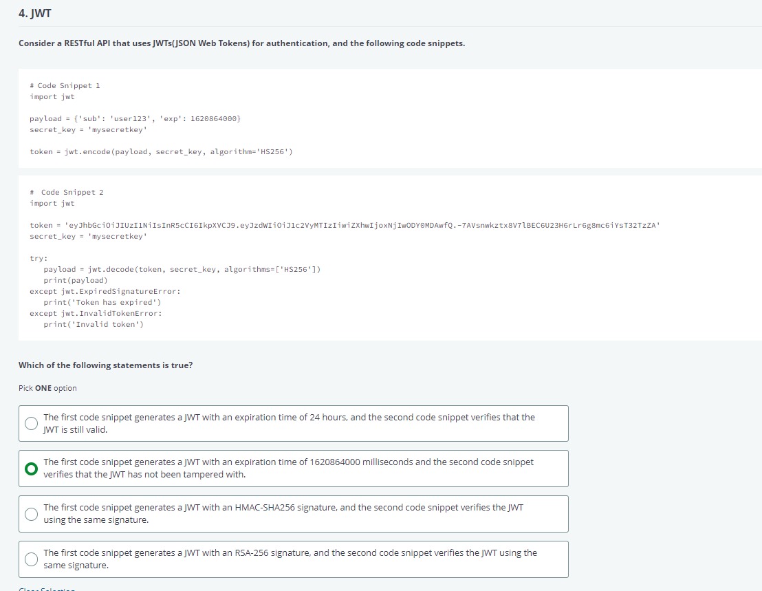 Solved \# Code Snippet 1 import jwt payload = \{'sub': 'user | Chegg.com Solved \# Code Snippet 1 import jwt payload = \{'sub': 'user | Chegg.com