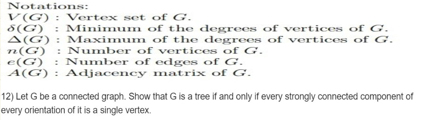 Solved Notations:V(G) ﻿: Vertex set of G.δ(G) ﻿: Minimum of | Chegg.com