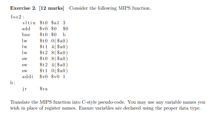 Solved add Exercise 2. (12 marks] Consider the following | Chegg.com