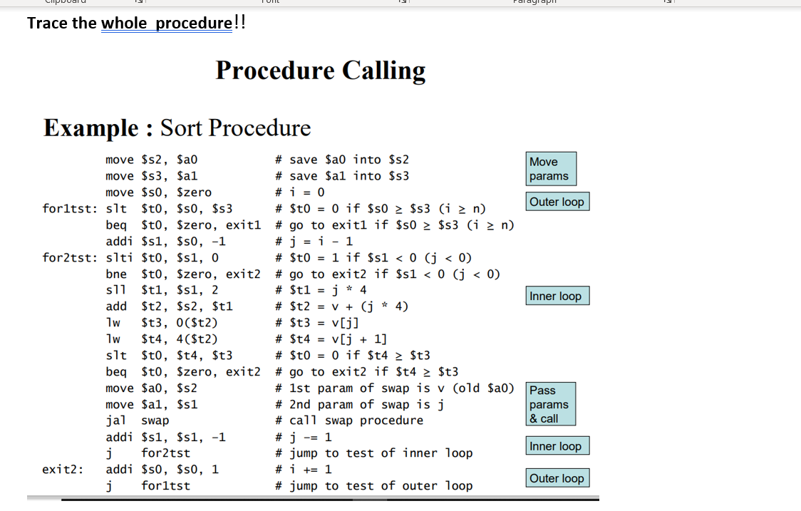 Trace the whole procedure!! Procedure Calling Example | Chegg.com