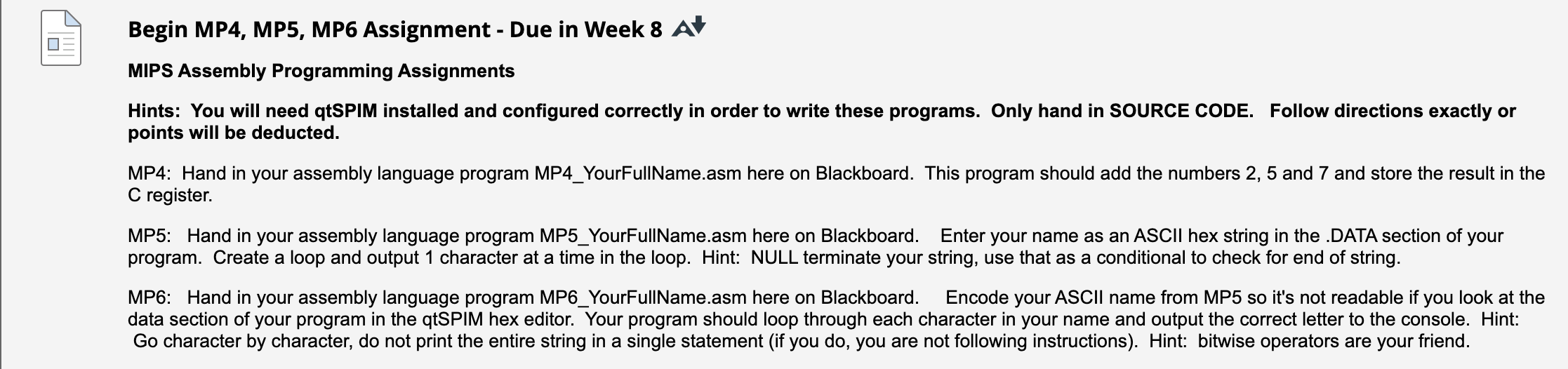 Solved Begin MP4, MP5, MP6 Assignment - Due in Week 8 Av | Chegg.com