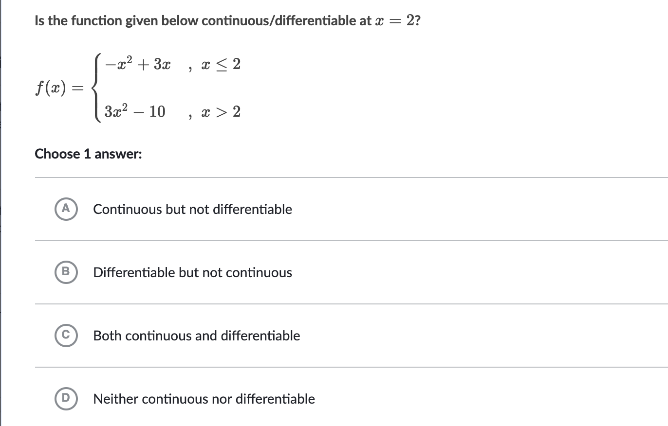 Solved Is the function given below continuous/differentiable | Chegg.com