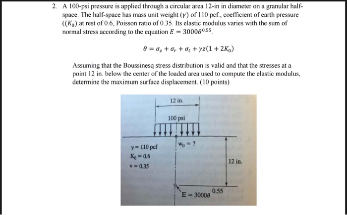 Solved 2. A 100-psi pressure is applied through a circular | Chegg.com