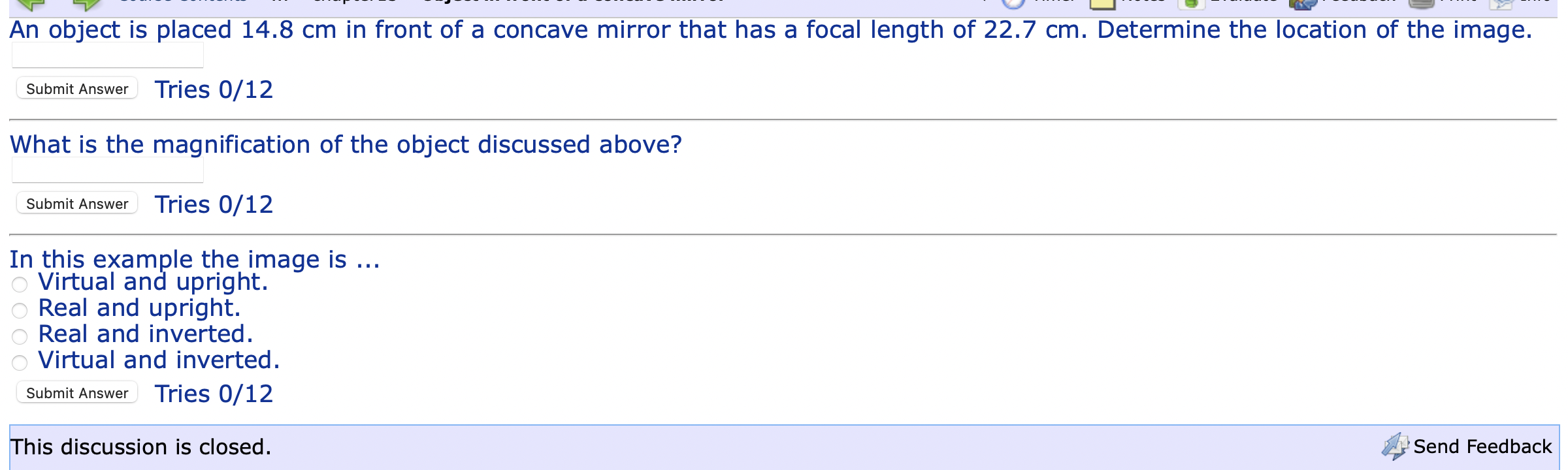 Solved An object is placed 14.8 cm in front of a concave | Chegg.com