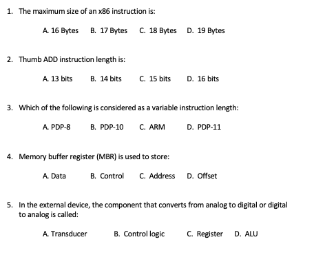 Solved 1. The maximum size of an x86 instruction is: A 16 | Chegg.com