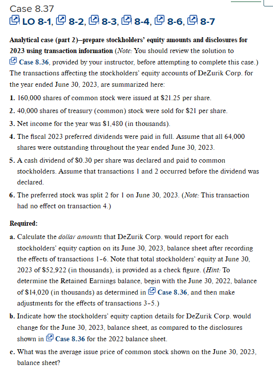 Solved Case 8.37 Analytical case (part 2)-prepare | Chegg.com