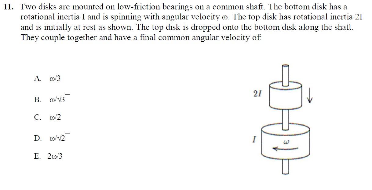 Solved 1. Two disks are mounted on low-friction bearings on | Chegg.com