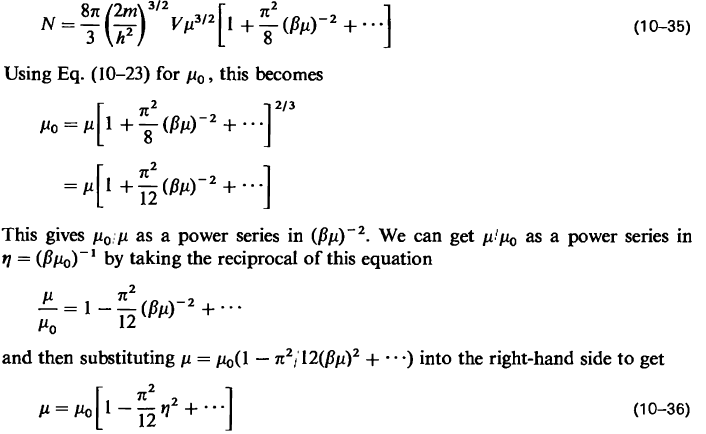 Solved N=38π(h22m)3/2Vμ3/2[1+8π2(βμ)−2+⋯] Using Eq. (10-23) | Chegg.com