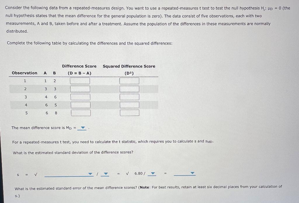 Solved Consider the following data from a repeated-measures | Chegg.com