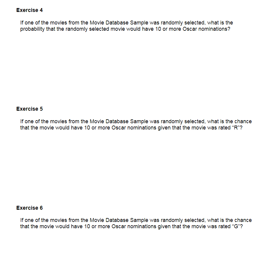 Solved Exercise 4 If one of the movies from the Movie | Chegg.com