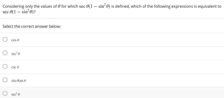 Solved Considering only the values of 0 for which sec 0(1 – | Chegg.com
