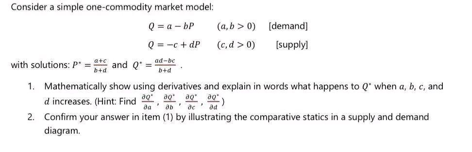 Solved Consider a simple one-commodity market model: | Chegg.com