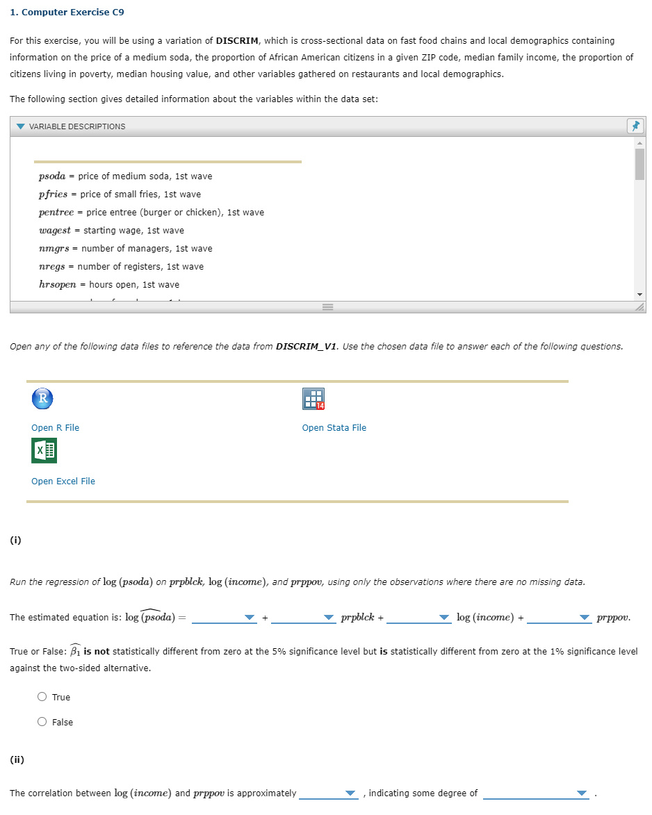 1. Computer Exercise C9 For this exercise, you will | Chegg.com
