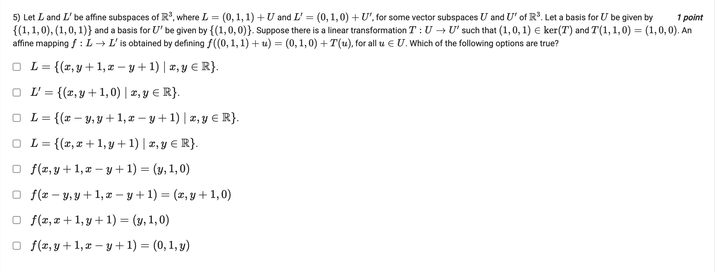 Solved 5 Let L And L′ Be Affine Subspaces Of R3 Where