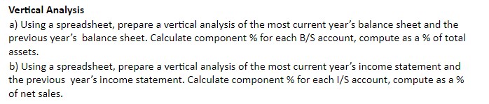 Solved Vertical Analysis a) Using a spreadsheet, prepare a | Chegg.com