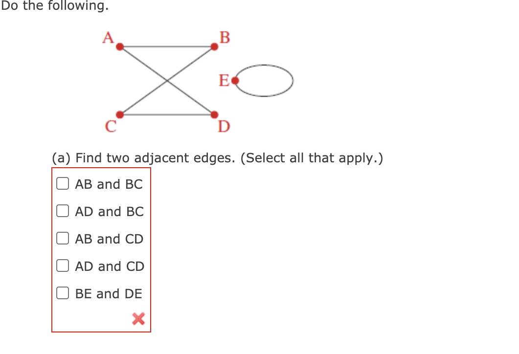 Solved Do the following. A B Ε E С D (a) Find two adjacent | Chegg.com