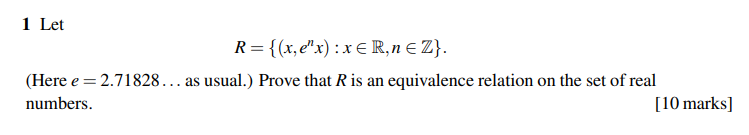 Solved 1 Let R={(x,enx):x∈R,n∈Z}. (Here e=2.71828… as | Chegg.com