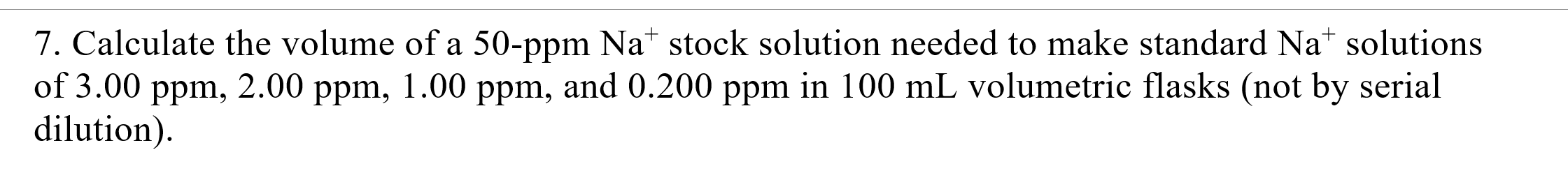 Solved 7. Calculate the volume of a 50−ppmNa+stock solution | Chegg.com