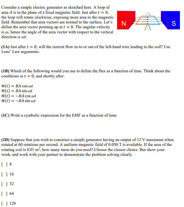 Solved Consider a simple electric generator as sketched | Chegg.com
