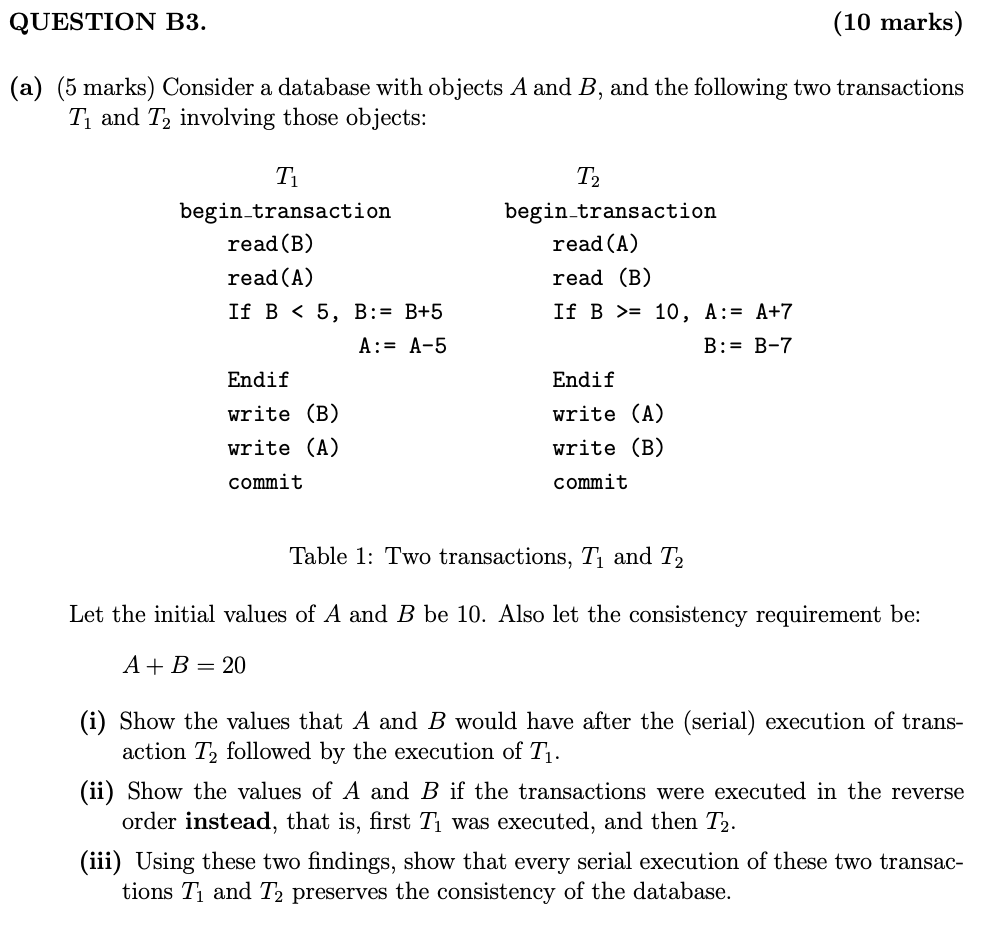 Solved QUESTION B3. (10 marks) (a) (5 marks) Consider a | Chegg.com