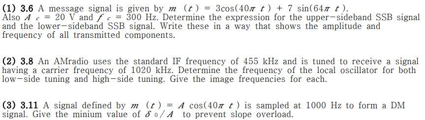 Solved (1) 3.6 A message signal is given by | Chegg.com