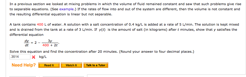 Solved In a previous section we looked at mixing problems in | Chegg.com