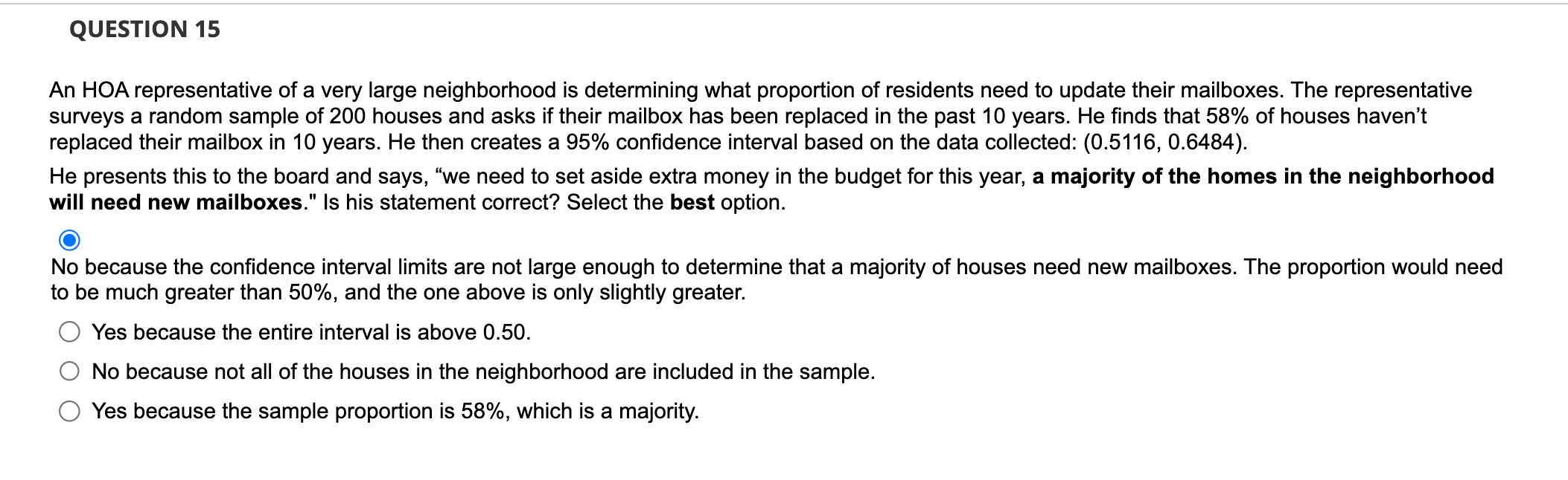 Solved An HOA representative of a very large neighborhood is | Chegg.com